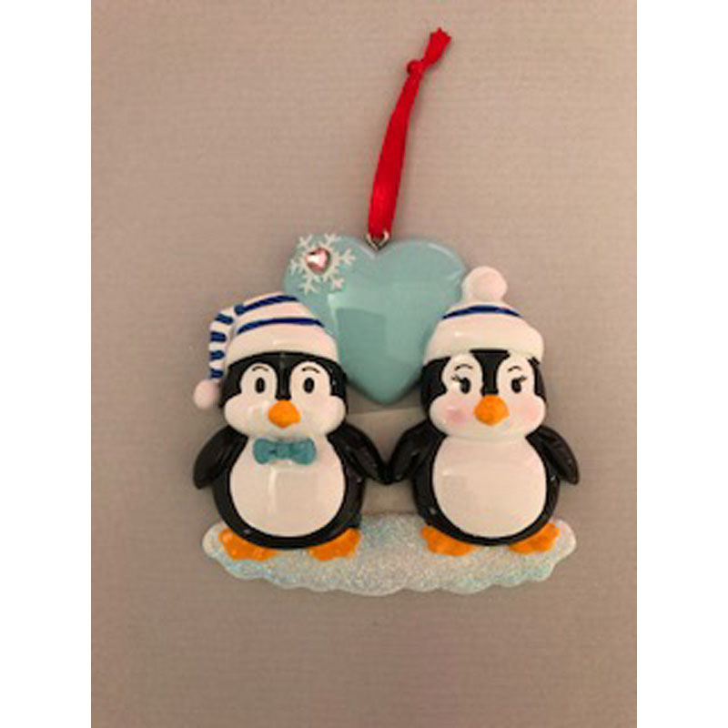 Penguin Couple - Blue Heart - Festive Elf